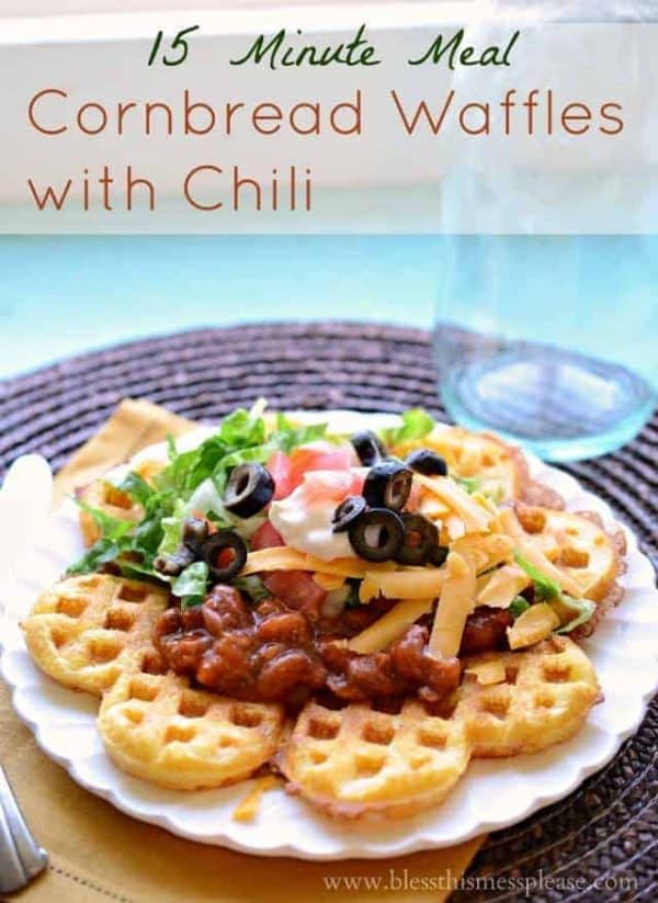 Cornbread Waffles with Chili | Easy Breakfast For Dinner Idea