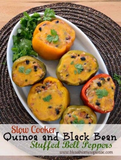 Slow Cooker Stuffed Bell Peppers with Quinoa & Black Beans | Vegetarian