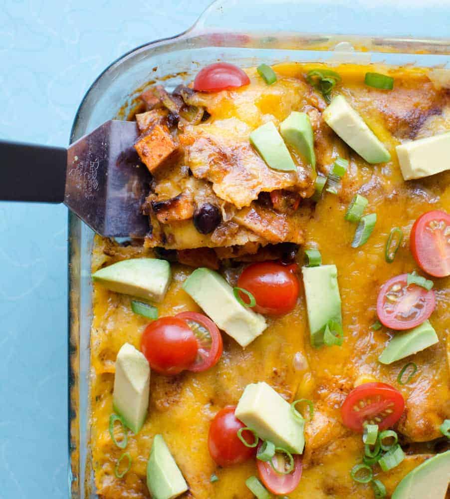 Black Bean And Sweet Potato Enchilada Bake Easy Vegetarian Enchilada