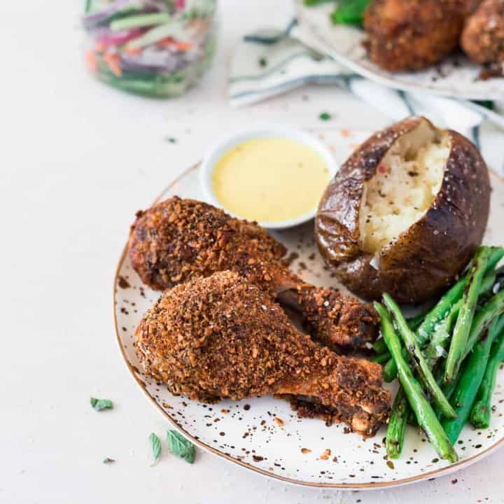 Crispy Baked Chicken Drumsticks + Pretzel Coating | Chicken Leg Recipe