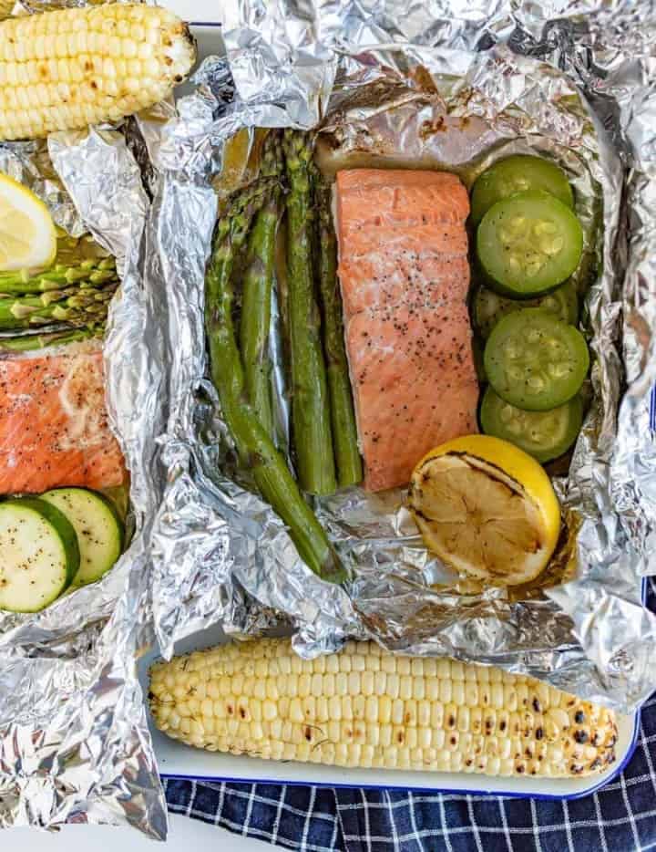 Grilled Salmon Foil Packs with Veggies — Bless this Mess