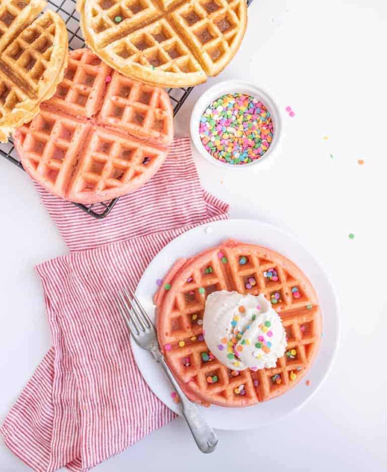Cake Batter Dessert Waffles with Ice Cream | Easy Cake Mix Recipe