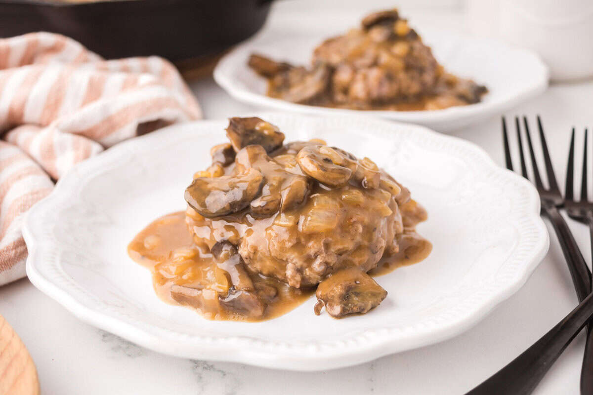 Easy Homemade Chopped Steak with Rich Mushroom Gravy — Bless this Mess